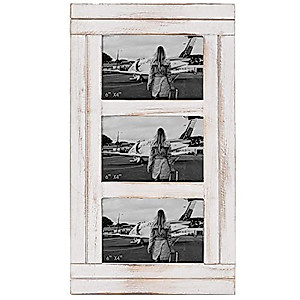 Rustic Distressed 3 Picture Photo Frames Collage 4x6 Wall Mounted Craftsmanship, Hanging Horizontal and Vertical, Gift for Halloween, Thanks Giving Day, Birthday, Anniversary, Christmas, New Year, Mother's Day（White)