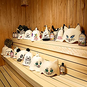 Natural Textile Sauna Hat 'Miss Sauna Flowers' White/Grey - 100% Organic Wool Felt Hats for Russian Banya - Protect Your Head from Heat - Sauna eBook Guide Included - with Embroidery