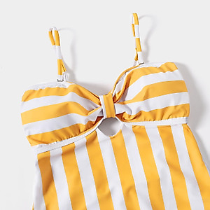 IFFEI Family Matching Swimsuits Mens Swim Trunks Striped Bathing Suit Hollow Out Mommy and Me Swimwear Beachwear Yellow Men: M