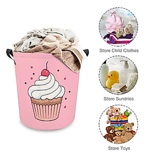 Cartoon Cup Cake Laundry Hamper with Handles Collapsible Storage Basket Laundry Basket One Size