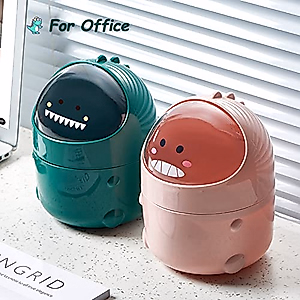 0.63 Gal Mini Desktop Trash Can with Lid, Cute Little Dinosaur Countertop Garbage Bin, Plastic Tiny Tabletop Wastebasket for Office/Kitchen/Coffee Table Room Decoration - Green
