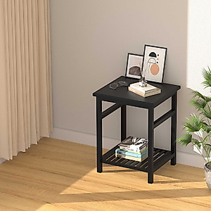 WTZ Nightstand, End Table, Bamboo Night Stand Bedside Table, Side Table for Bedroom Living Room Lounge, Space Saving, Easy to Assemble, NS-537 (1 Pack, Black)