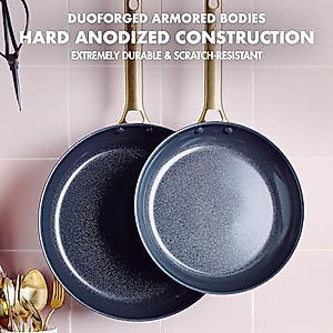 GreenPan Reserve Hard Anodized Healthy Ceramic Nonstick 8" and 10" Frying Pan Skillet Set, Gold Handle, PFAS-Free, Dishwasher Safe, Oven Safe, Black
