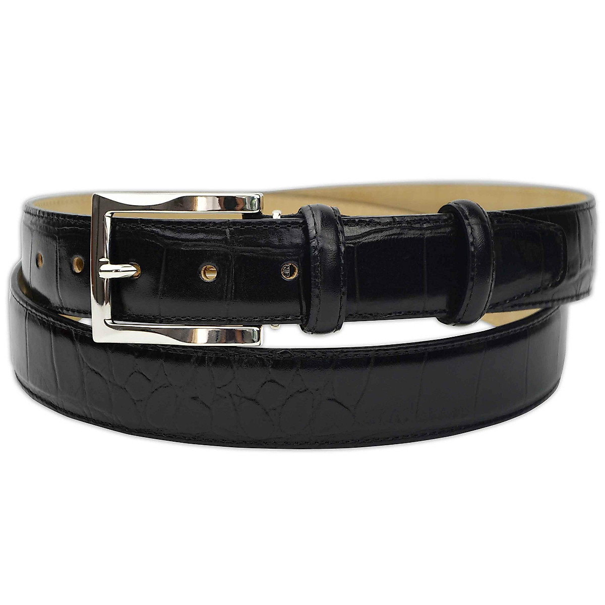 PASQUALE CUTARELLI Mens Crocodile Pattern Italian Leather Belt Black XX-Large 44 Inches