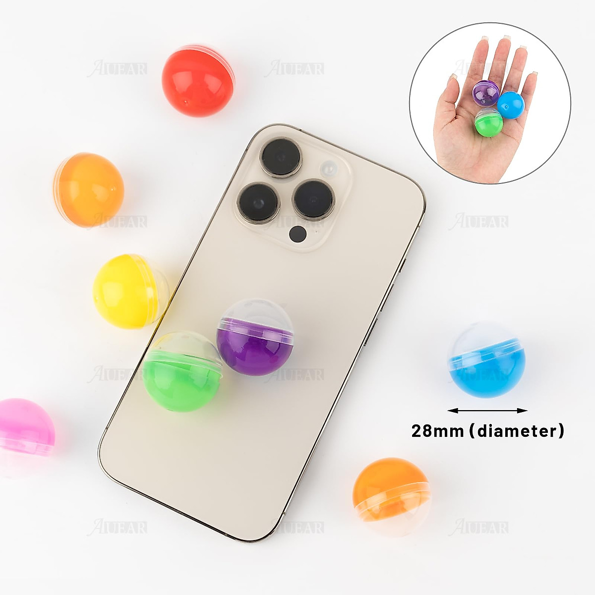 AUEAR, Colorful Small Round Capsules 1.1 Inch Vending Machine Capsules Empty Plastic Gumball Machine Containers for Party Favor Prize (50 Packs)