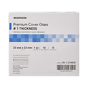 McKesson Premium Cover Glass, #1 Thickness, Microscope Cover Glass, Clear, Precleaned, 22 mm x 22 mm, 1 Count