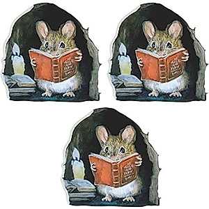 3Pcs 3D Realistic Mouse Wall Stickers, Mouse Reading Book Wall Decals Wall Decor, Removable Wall Art Murals for Living Room Nursery Bedroom Kids Room Home Wall Decorations
