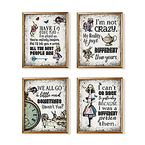 Alice in Wonderland Wall Art Decor - Alice Inspirational Saying Quotes Poster Prints Room Decor, Motivational Wall Art for Alice Fans, Self Affirmation Gift for Women Teen Girl Cheshire Cat Mad Hatter