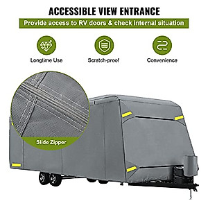 VEVOR RV Cover, 14'-16' Travel Trailer RV Cover, Windproof RV & Trailer Cover, Extra-Thick 4 Layers Durable Camper Cover, Waterproof Ripstop Anti-UV for RV Motorhome with Adhesive Patch & Storage Bag