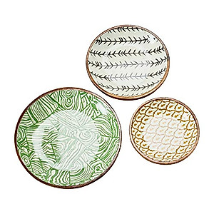 Creative Co-Op Enameled Acacia Wood Print, Set of 3 Bowl, Multi Color, 3