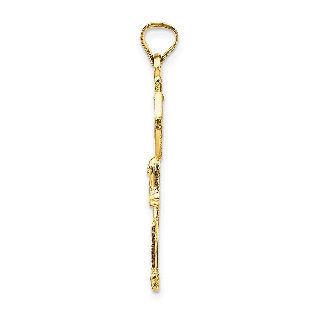 Diamond2Deal Gift for Mothers Day 14K Yellow Gold with Rhodium Plated Religious Crucifix Cross Key Pendant Fine Jewelry for Women (L- 34.25 mm W- 11.6 mm)