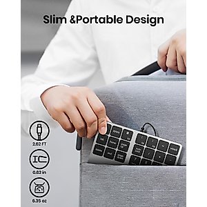 Kisnt Wired USB-C Number Pad, Slim Type-C Numpad 34 Key Numeric Keypad Portable 10 Key USB Keypad for Laptop, Apple Mac iMac MacBook Pro/Air, Windows PC