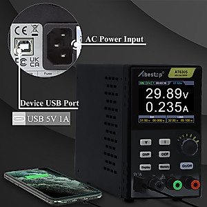 Abestop AT6301 DC Power Supply Variable, 60V/10A/300W Adjustable Bench Power Supply with 10mV / 1mA High Resolution 4-Digits 2.8 inch LCD Display, 5V/1A USB Output