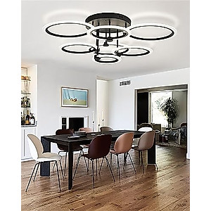 SEABLE Modern LED Ceiling Light 7 Rings Dimmable Ceiling Light Fixtures with Remote Black Close to Ceiling Light 31.8" 130W 3000K-6500K Flush Mount Ceiling Lamp for Living Room,Bedroom,Kitchen