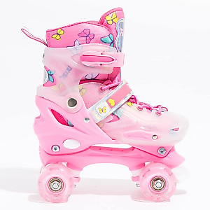 Roller Skates for Girls and Boys, Adjustable 4 Sizes for Kids Toddler Roller Skates with Light up Wheels Anti-Collision Shell(Pink, Medium(2-5))