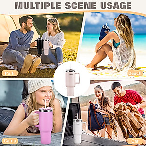 WYHVAND 40 oz Tumbler with Handle, Stainless Steel Insulated Tumbler with Lid and Straw Keeps Drinks Cold and Hot, The Best Birthday Gifts for Family, Friends -Rose Quart