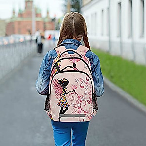 Butterfly Fairy Girl Backpack for Boys Girls, Pink Flowers Schoolbag Elementary School Bookbag Daypack Rucksack