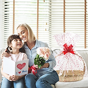 Morepack Extra Large Cellophane Bags,35x55 Inches Heart Printed Cellophane Wrap for Gift Baskets,10Pcs Big Jumbo Cellophane Basket Bags