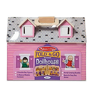 Melissa & Doug Fold and Go Wooden Dollhouse With 2 Dolls and Wooden Furniture,Multi,One Size