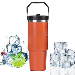 Facdiary 30oz Tumbler With Straw Lid Vacuum Sealed Insulated Cup Reusable Stainless Steel Water Bottle Trave for Water, Iced Tea or Coffee (Orange)