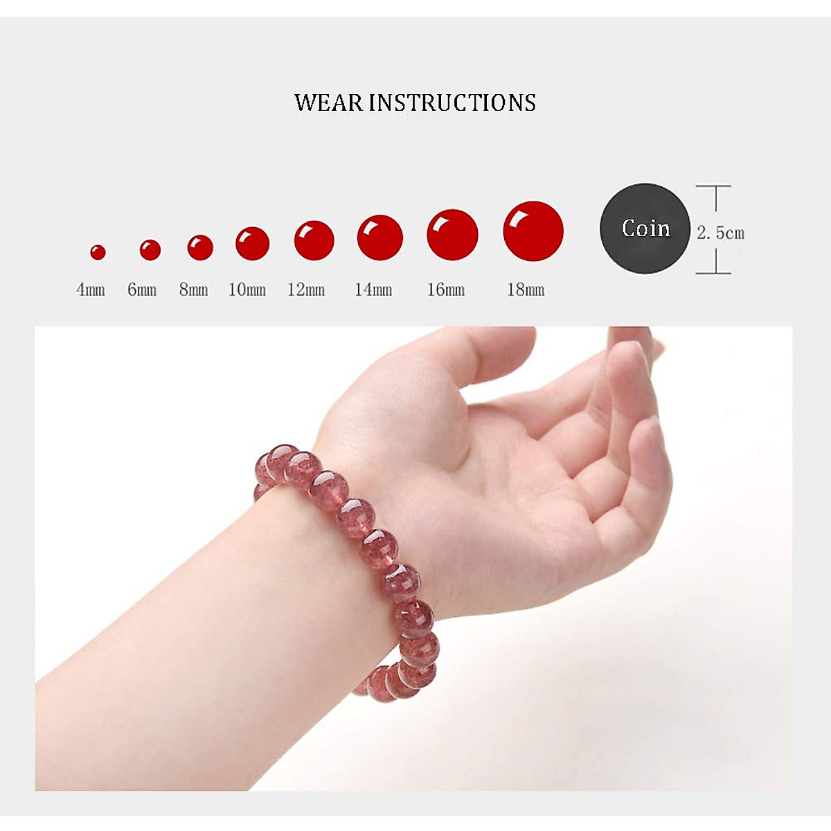 Jan&Dee Natural Women Strawberry Quartz Stretch Crystal Bracelet Beads 8mm