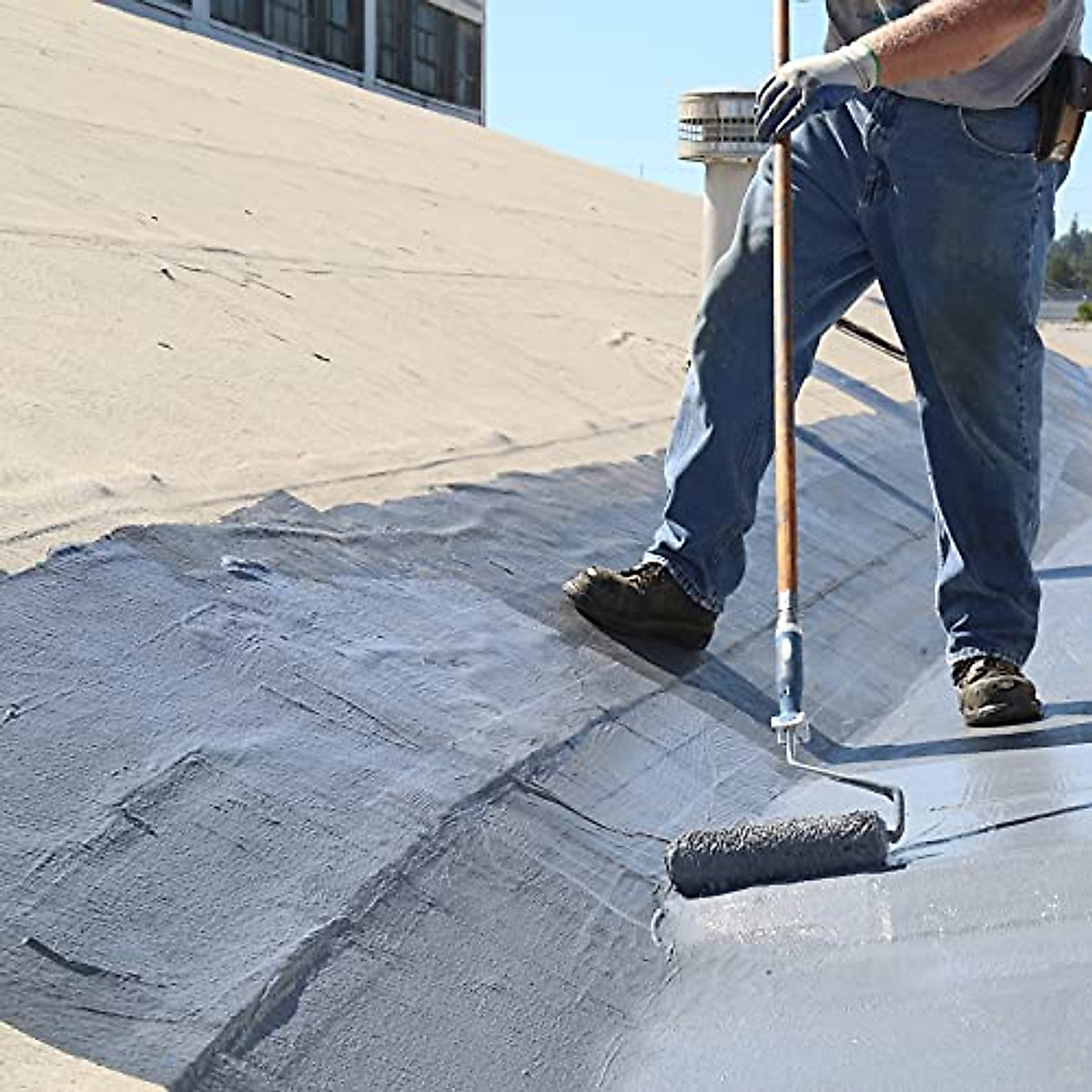 Ames Research Laboratories SEB5 AMES Elasto-Barrier Adhesive Base Coat-5 Gallon, Gray Primer Perfect for RV, Wood, Roofs and More-Expands and Contracts 1200% -Made in The USA, Grey Liquid Rubber