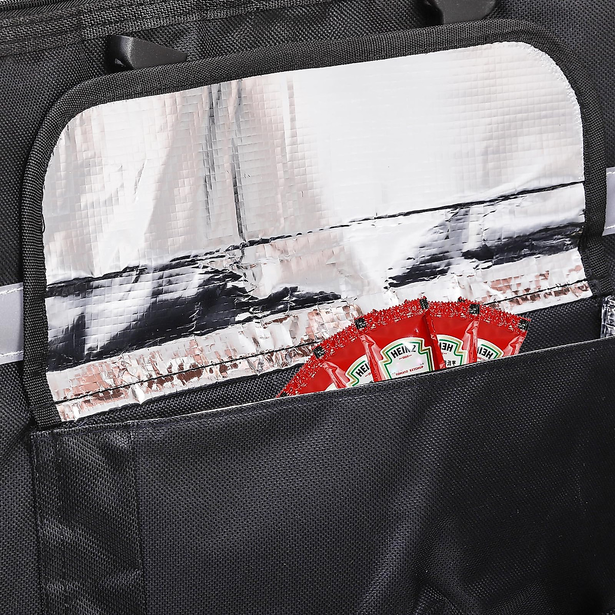 Acshio Food Delivery Backpack, Insulated Reusable Pizza Delivery Bag with 4 Cup Holder, Waterproof Thermal Catering Bags Reflective Strip for Delivery Bike, Hot Cold Food, Camping