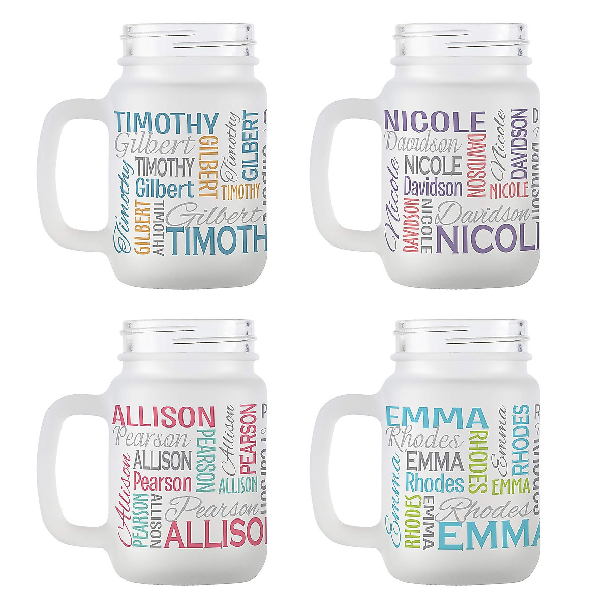 Let's Make Memories Personalized Frosted Mason Jar, Personalized with Name, Old Fashioned Drinking Jar - Blue/Orange