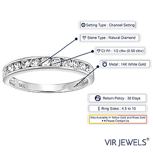 Vir Jewels 1/2 carat (ctw) Diamond Wedding Anniversary Band for Women, Half Eternity Round Diamond Engagement Ring 14K White Gold Channel Set 0.50 cttw, Size 4.5