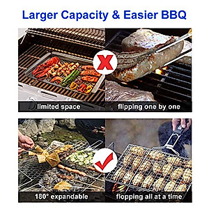 Fish Grill Basket, Fish Basket Non-stick Stainless Steel Foldable Nets Portable with Removable Handle Easy-to-flip for Steaks Seafood Vegetables Outdoor Barbecue