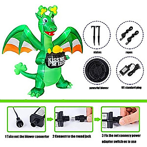 SEASONBLOW 7 Ft Inflatable St. Patrick's Day Dragon Holding a Pot of Gold Decoration with Shamrock Horn Irish Wings LED Blow Up Yard Decor for Lawn Yard Garden Indoor Outdoor Holiday Party