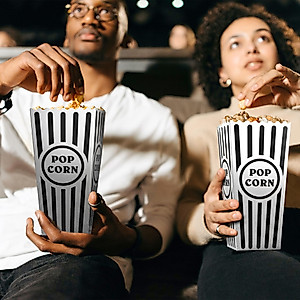 Novelty Place 12 Pcs Classic Popcorn Boxes, 46 oz Black and White Striped Cardboard Paper Popcorn Container for Movie Night Party - 7.8" Tall x 3.9" Square