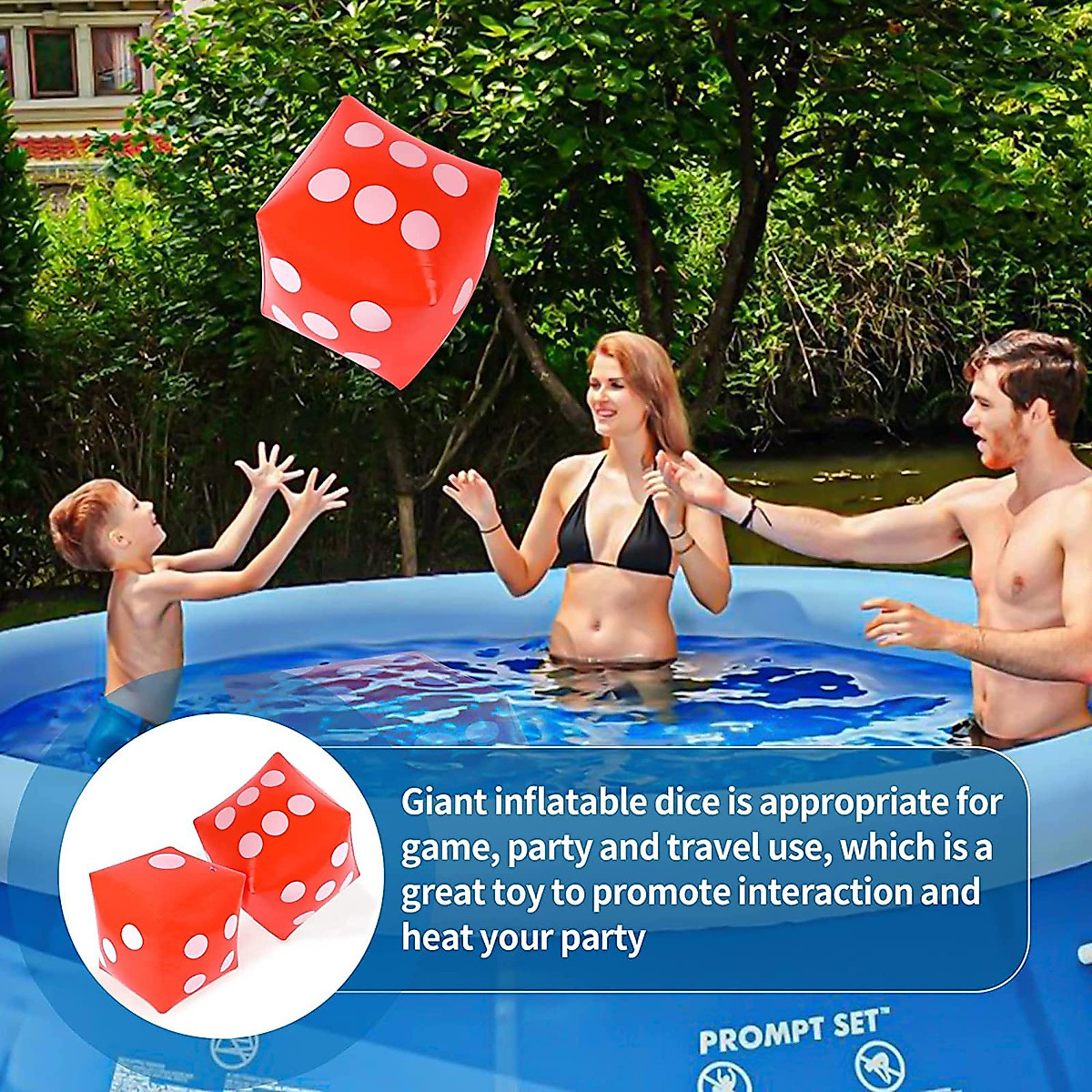 11.8" Jumbo Inflatable Dice, 2pack Outdoor Fun Giant Inflatable Dice Set and 12mm 10pcs Dice for Indoor and Outdoor Broad Game, Ludo and Pool Party (Red)