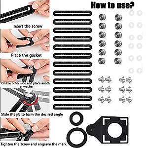 Multi-Angle Measuring Ruler,Multi Angle Tool,12-Sided Angle Measurement,Tile Holes Measure Ruler with 3-Holes Positioning Apertures,Upgrade Multi Angle Ruler/Metal/Black