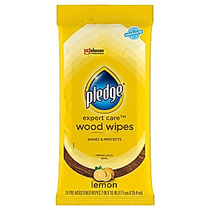 Pledge Expert Care Wood Wipes, Shines and Protects, Removes Fingerprints, Lemon Scent, 24 Wipes