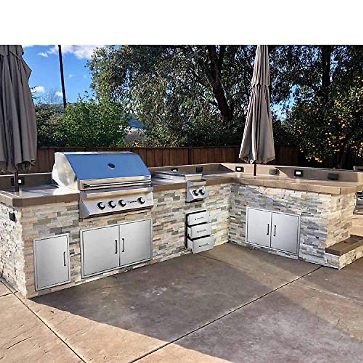 Outdoor Kitchen Doors- 30"W x 21"H - Stainless Steel BBQ Double Access Door,Flush Mount for Outdoor Kitchen and BBQ Island