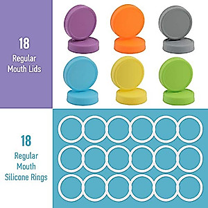 Aozita 18 Pack Plastic REGULAR Mouth Mason Jar Lids for Ball, Kerr Regular Mouth Jars - Colored Plastic Storage Caps for Mason/Canning Jars, Leak Proof
