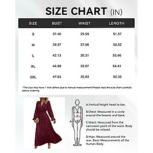BTFBM Women Spring Dresses 2025 Long Sleeve V Neck Swiss Dots Maxi Dress Boho Long Dress High Waisted A-Line Ruffle Dress(Solid Wine Red,Medium)