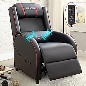 Homall Gaming Massage Recliner Chair Racing Style Single Living Room Sofa Recliner PU Leather Recliner Seat Comfortable Ergonomic Home Theater Seating (Red)