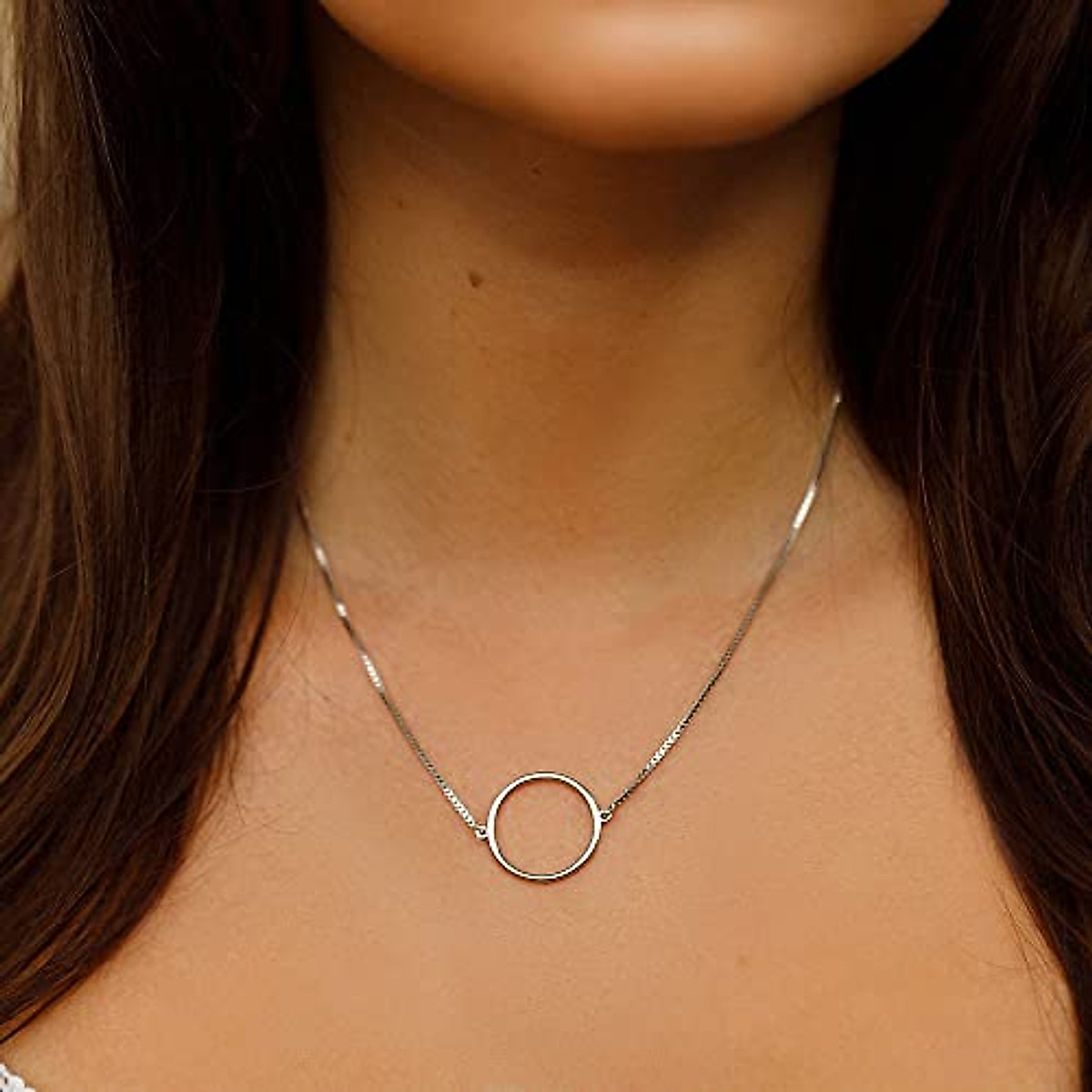 Pura Vida 14" Silver-Plated Circle Charm Choker Necklace - Adjustable Chain, Brass Base - 3" Extender
