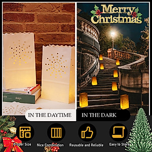 100 Pieces White Luminary Bags Christmas Luminaries Flame Resistant Candle Bags Reusable Paper Lantern Bags for Christmas Wedding Thanksgiving New Year Valentine's Day Diwali Party Decor (Sun)
