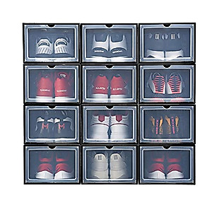 stackable sports shoe box, rear-opening magnetic door shoe box,Transparent Shoe Storage Container , large sturdy storage box | Family organization and storage (black, 4Piece)