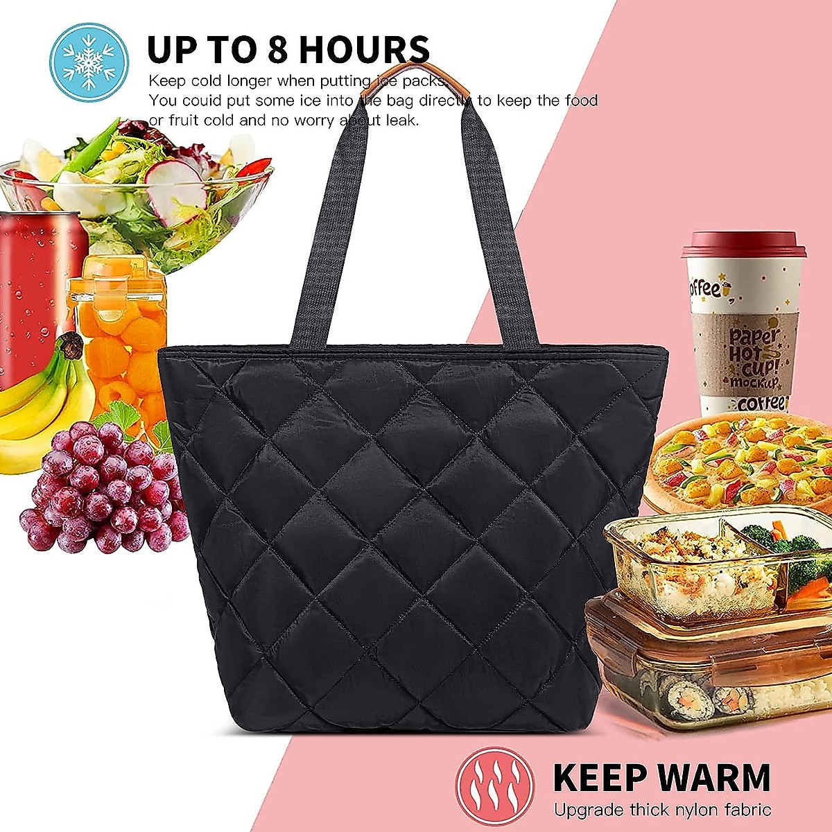 TIIOCTI Insulated Cooler Tote Bag - Large, Reusable Grocery & - Ideal for Travel, Picnics & Delivery - Keeps Food Hot or Cold