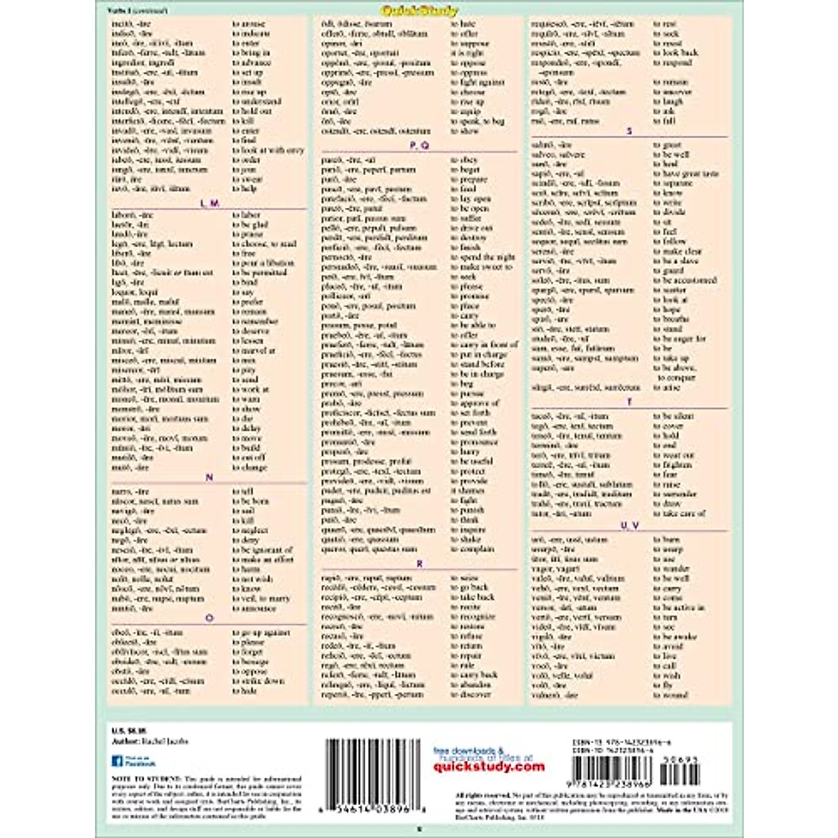 Latin Vocabulary: a QuickStudy Laminated Reference Guide (QuickStudy Language)