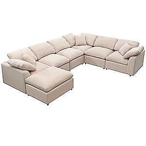 U Shaped Modular Sectional Sofa with Ottoman, 27.9'' Deep Seat Reversible Corner Couch with Detachable Cushion,Convertible Sofa&Couch Bed for Living Room, Office, Spacious Space