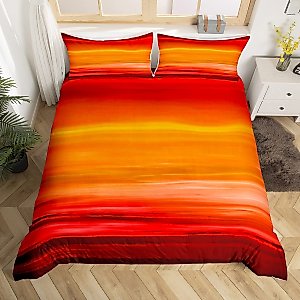 Orange Red Print Comforter Cover Gradient Orange Bedding Set Romantic Color Duvet Cover for Children Kids Boys Girls Microfiber Yellow Dark Red Bedspread Cover Room Decor Bedclothes King Size