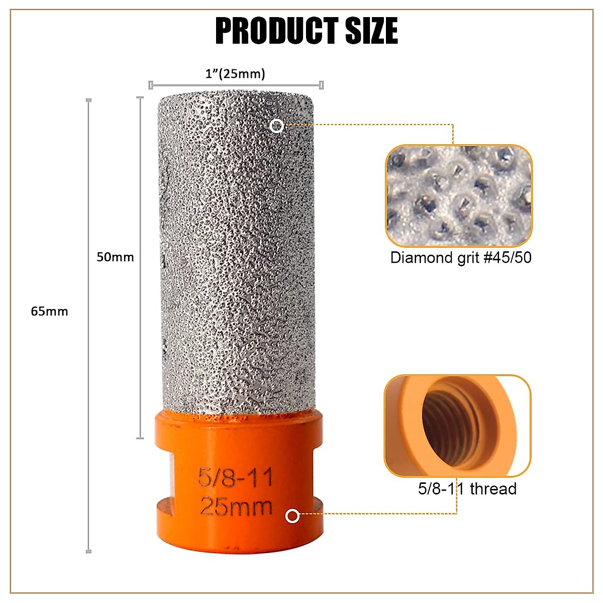3Pcs 2" Diamond Beveling Chamfer Bits Tile Cone with 5/8-11 Thread Adapter 1" Diamond Finger Milling Bits for Existing Holes Enlarging Trimming in Tile Marble Porcelain Granite Ceramic
