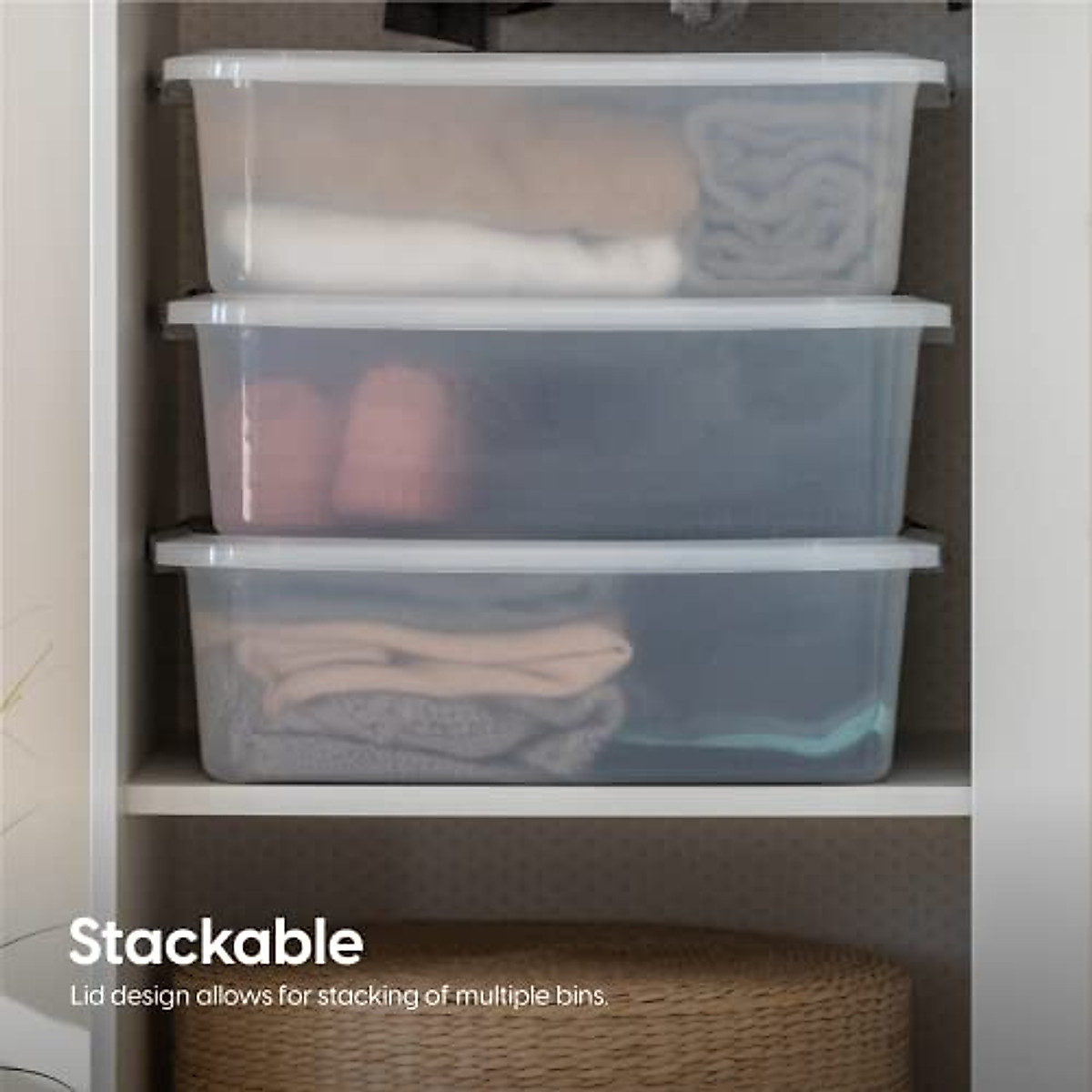 IRIS USA 3 Pack 40qt Under Bed Storage Bins with Lids and Durable Buckles, Clear