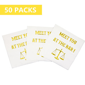 Meet You At The Bar Napkins, Law School Graduation Napkins, Law School Graduation Decorations Class of 2024, Law School Graduation Party Decorations 2024 (5 x 5 In, Gold Foil, 50-Pack)