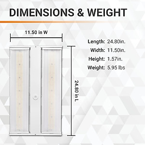 165W/130W/110W LED Linear High Bay Fixture, 2ft LED Shop Light, 4000K/5000K CCT, 400W MH Equal Warehouse Light for Indoor Commercial Warehouse and Shop Lighting, 100-277VAC, Tiltable Panels, White